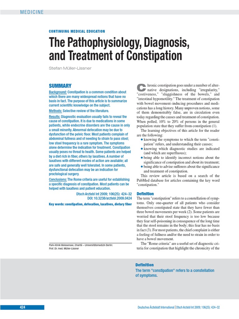 The Pathophysiology, Diagnosis, and Treatment of Constipation | PDF | Constipation | Rectum