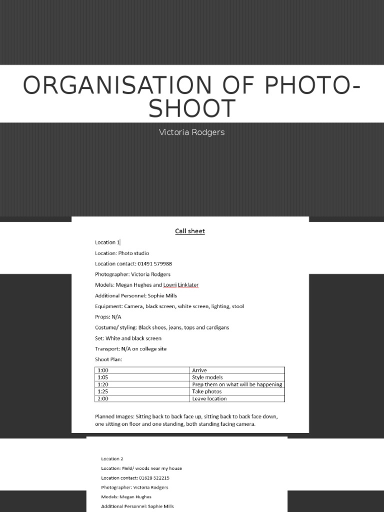 Organisation of Photo-Shoot | PDF | Home & Garden