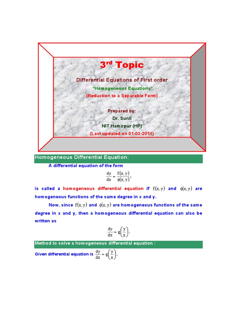 Solving Homogeneous Differential Equations | PDF | Equations ...