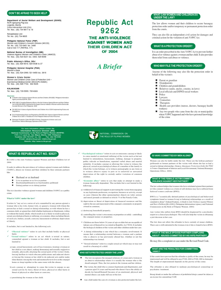 RA 9262 Briefer | PDF | Domestic Violence | Violence