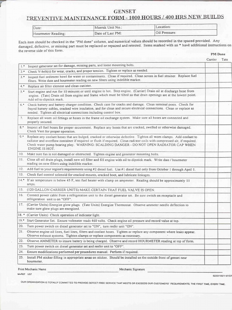 Pti Form - Genset | PDF