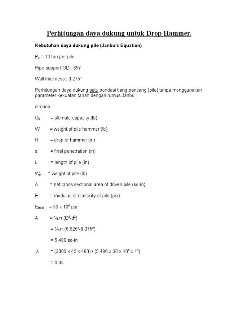 Drop Hammer (Janbu's Equation) | PDF | Teaching Methods & Materials