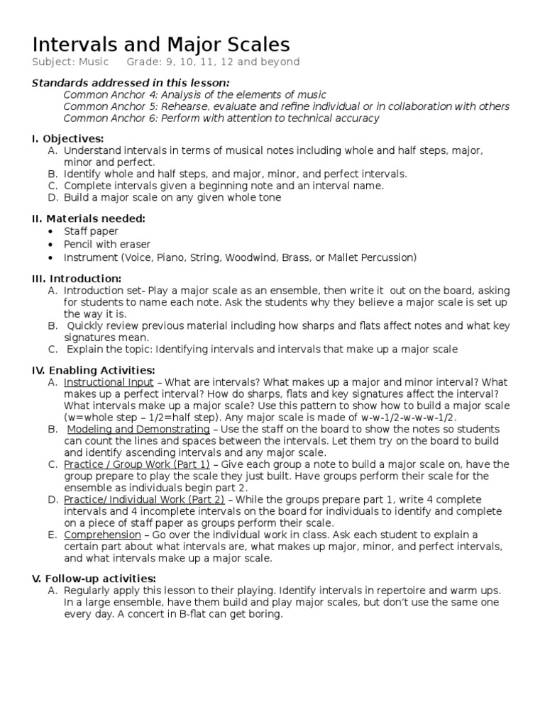 Major Scales and Intervals Lesson Plan | PDF | Interval (Music ...