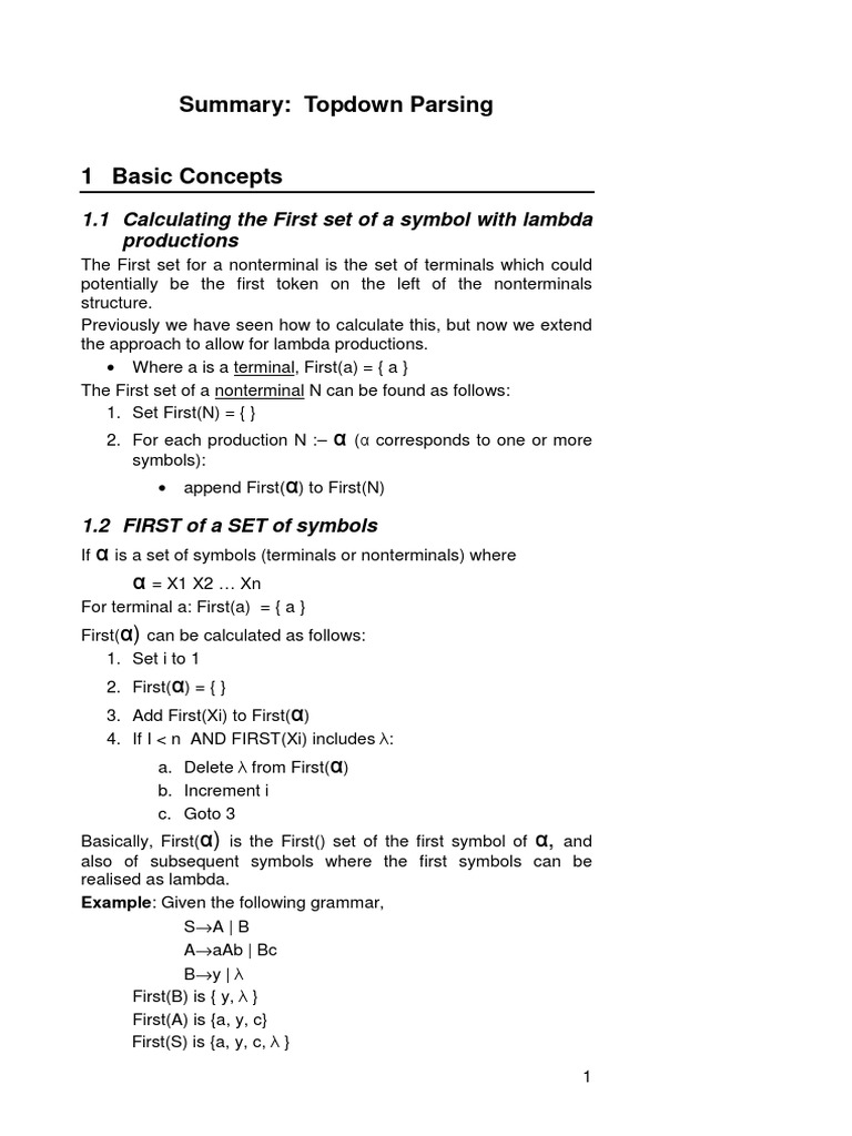 Top Down Parsing Summary | PDF | Theoretical Computer Science | Formalism (Deductive)