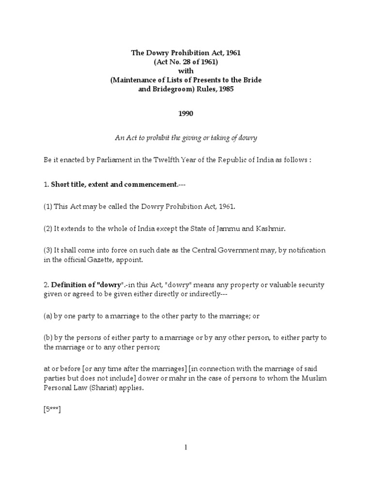 Dowry Prohibition Act Overview 1961 | PDF | Finance & Money Management