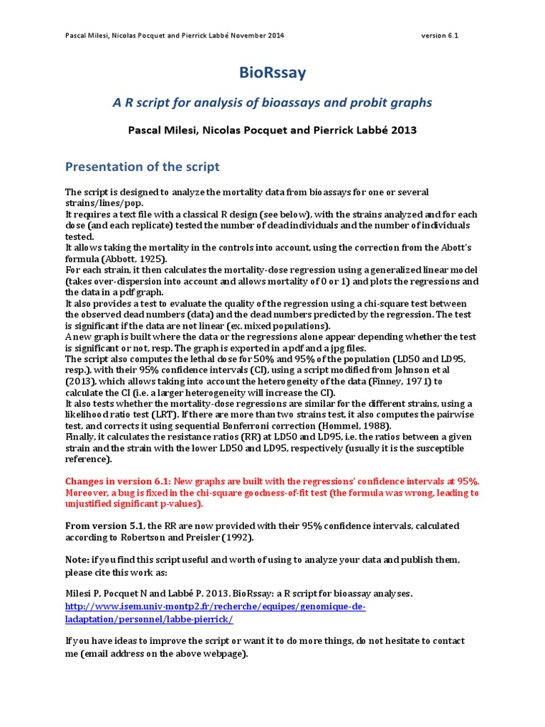 Biorssay: A R Script For Analysis of Bioassays and Probit Graphs | PDF ...