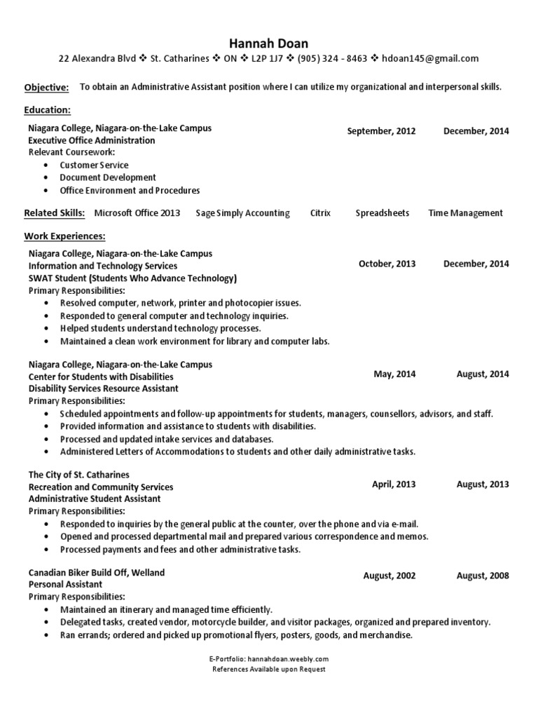 Administrative Assistant Resume of Hannah Doan | PDF | Career & Growth