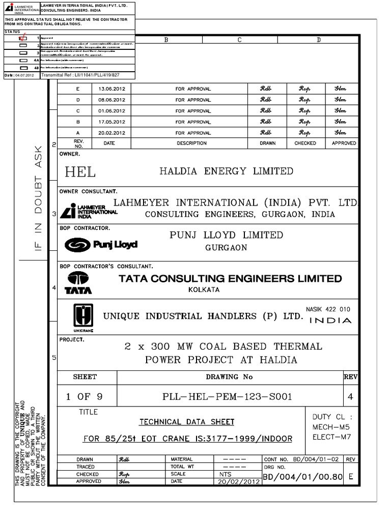 Technical Data Sheet BD 004 Rev 4 | Gear | Crane (Machine)