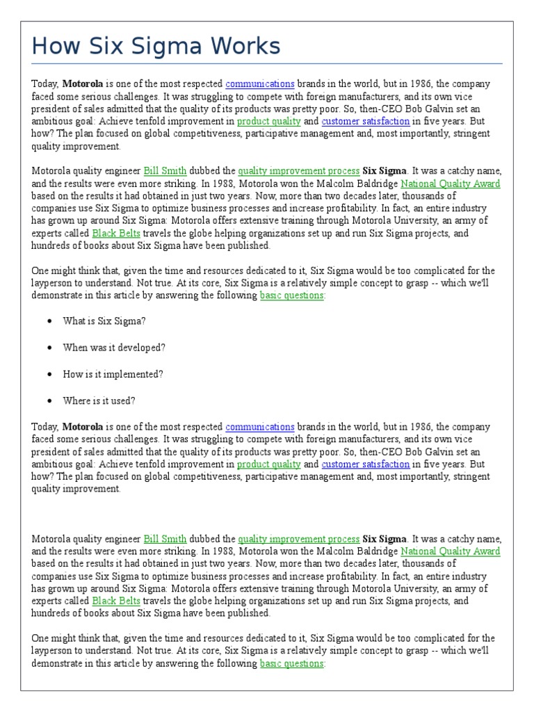 How Six Sigma Works | PDF | Six Sigma | Standard Deviation