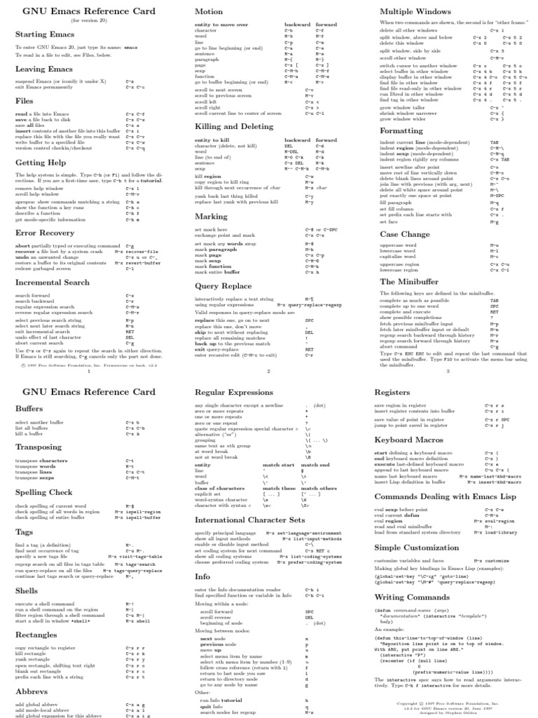 Emacs Cheat Sheet | PDF