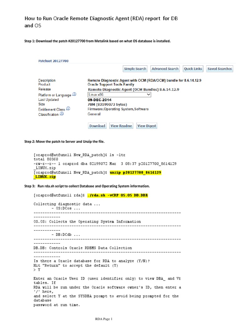 How To Run Oracle Remote Diagnostic Agent Rda Report For Db And Os Pdf Oracle Database