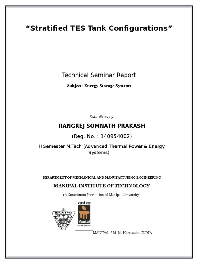Stratified TES Tank Report | PDF | Heat | Hvac