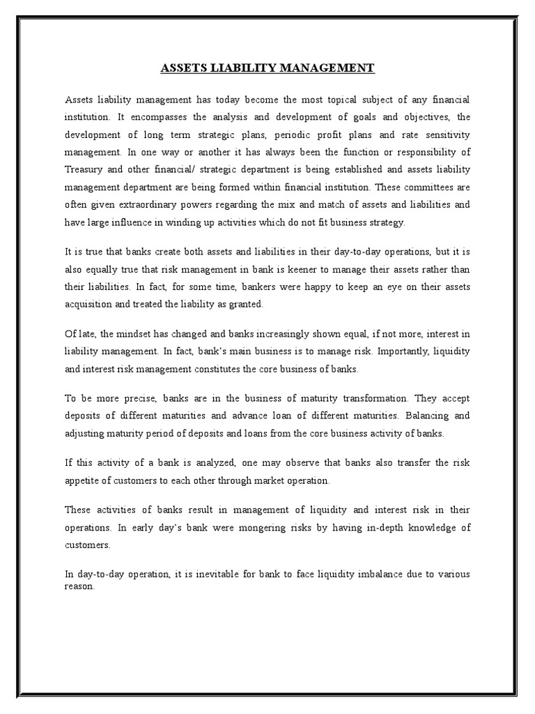 Assets Liability Management | PDF | Asset Liability Management | Market ...