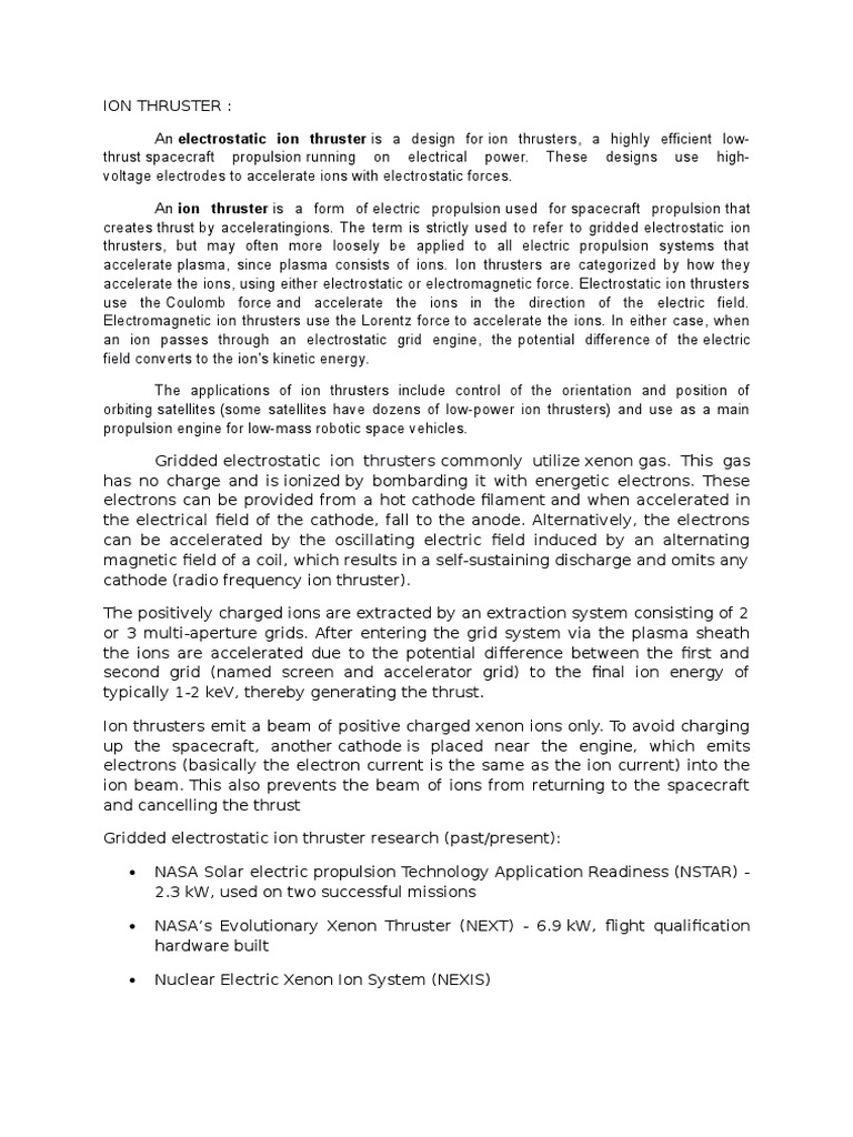 Electrostatic Ion Thrusters Xenon Ionized Cathode Filament | PDF ...