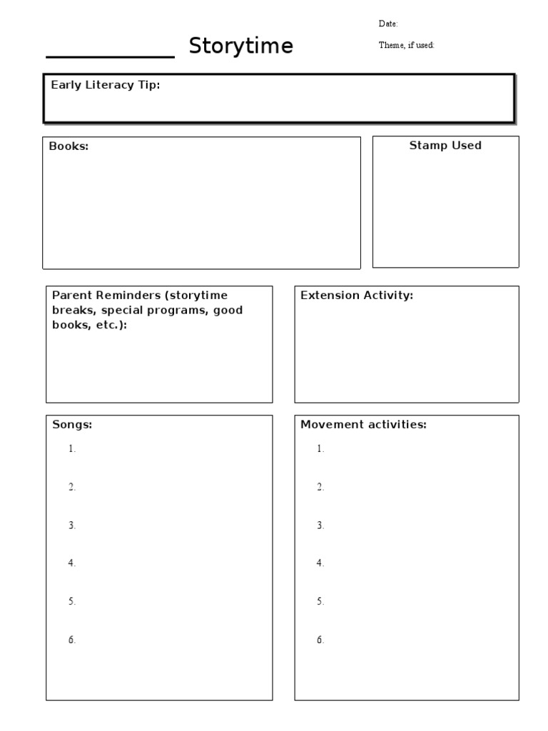 Library Storytime Planning Sheet | PDF