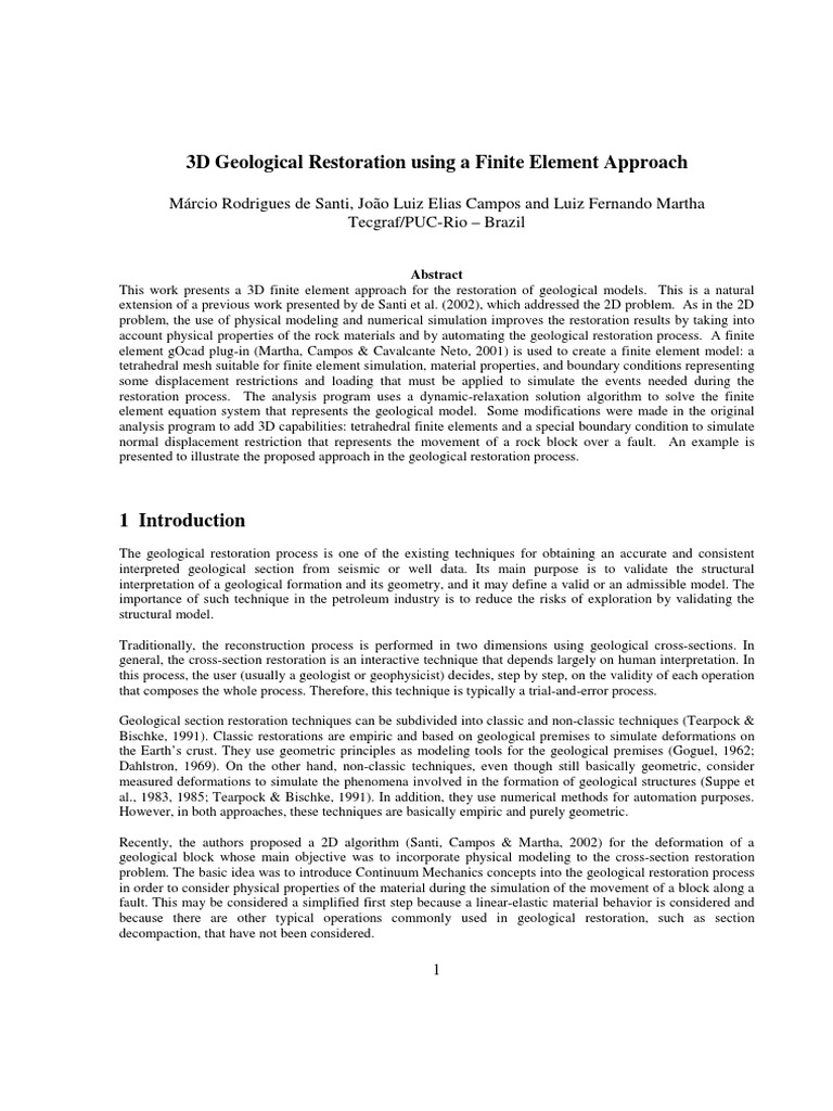 3D Geological Restoration Using A Finite Element Approach | PDF ...