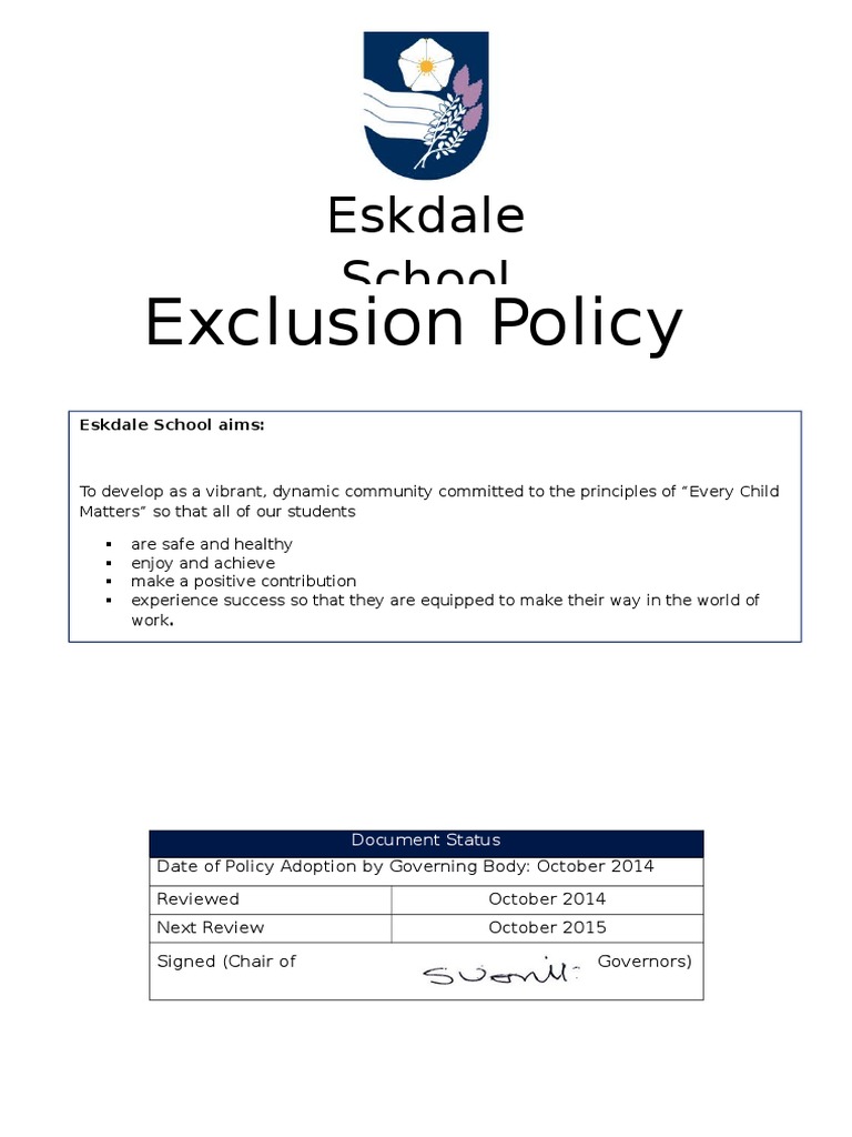 Exclusion Policy: Eskdale School | PDF | Social Exclusion | Assault