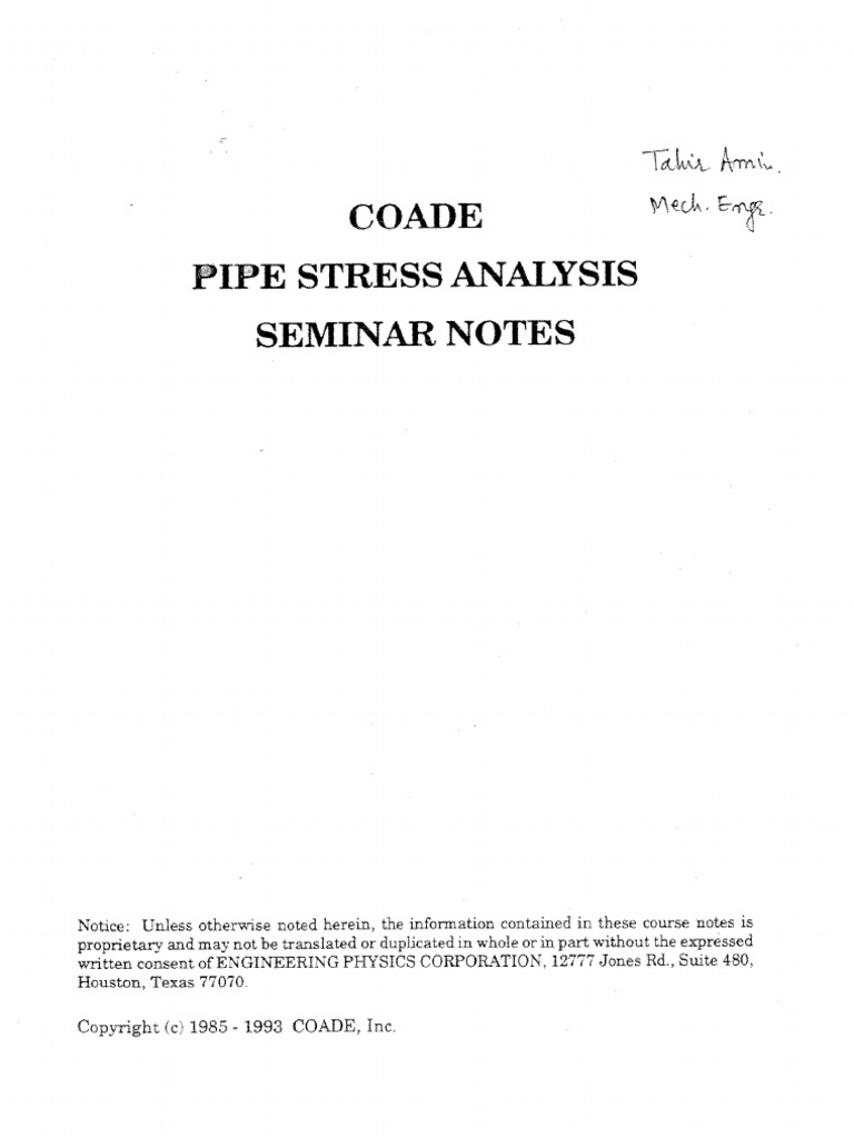 Pipe Stress Analysis (Seminar Notes) | PDF