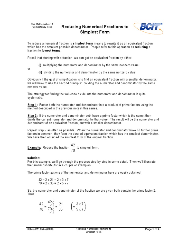 Reducing Numerical Fractions To Simplest Form: The Mathematics 11 ...