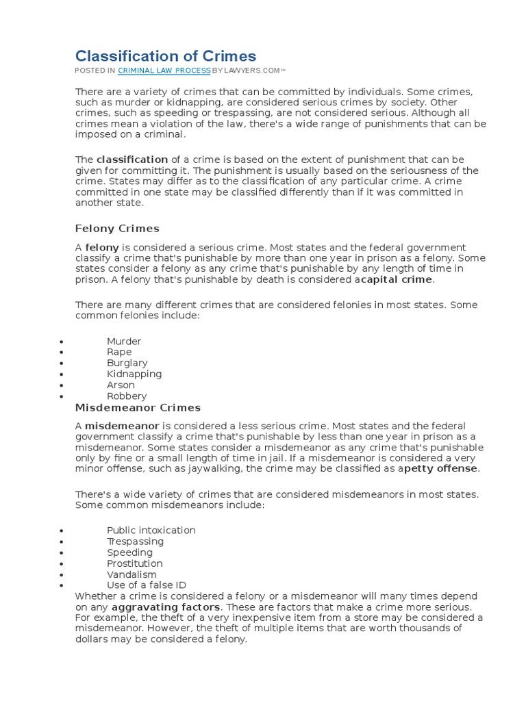 Classification of Crimes | Misdemeanor | Crimes