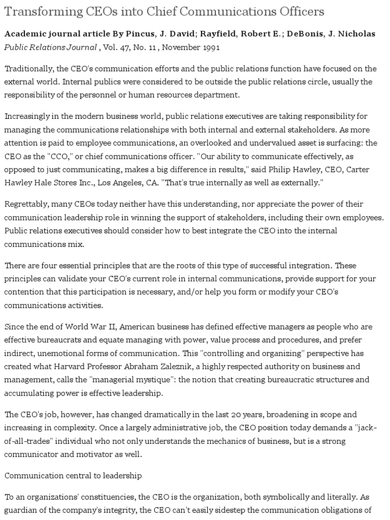 CEOs as Chief Communication Officers | PDF | Stakeholder (Corporate ...