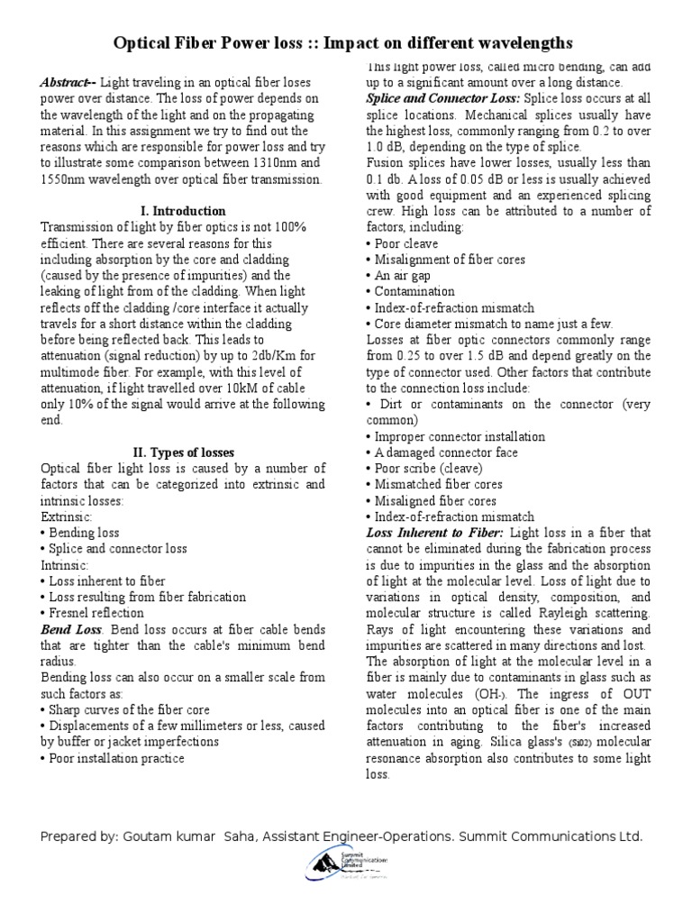 Optical Power Loss in Fiber Optic | PDF | Optical Fiber | Dispersion ...