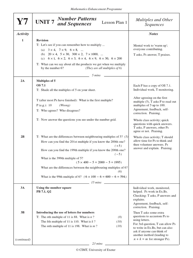 Y7 - Number Patterns & Sequences | PDF | Teaching Mathematics | Science