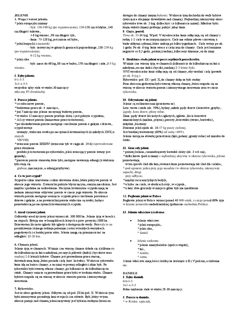 Jeleń, Daniel, Sarna Pytania Opracowane | PDF