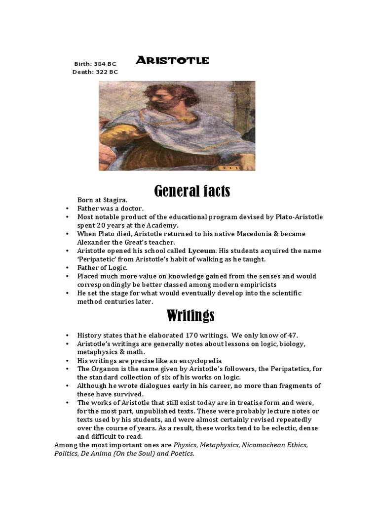 Aristotle Notes | PDF | Aristotle | Plato