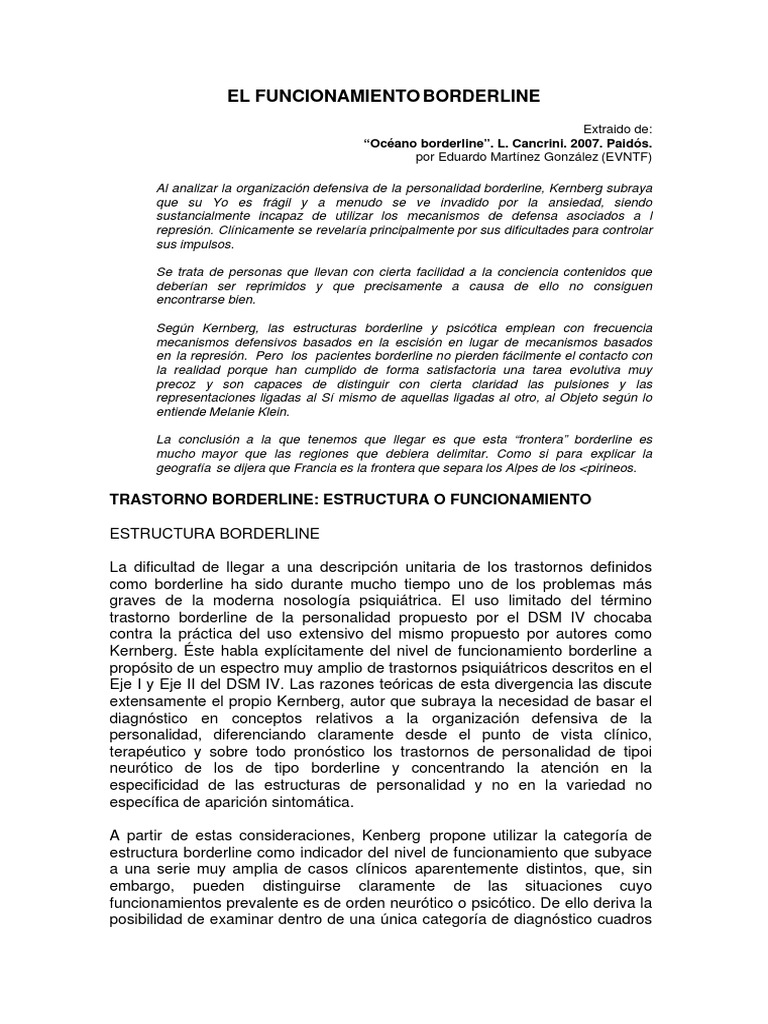 Funcionamiento Borderline. E. Martínez. 2014 | PDF | Trastorno límite ...