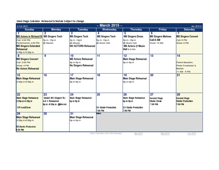 April Rehearsal & Show Schedule | PDF