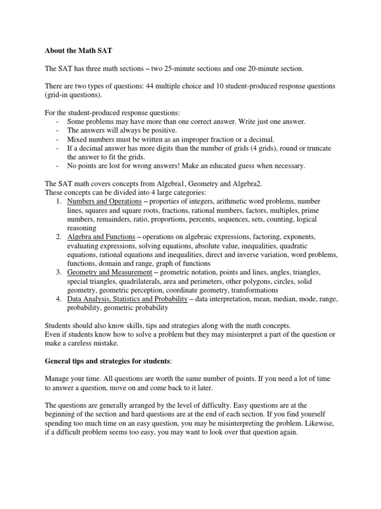 About The Math SAT | PDF | Numbers | Geometry