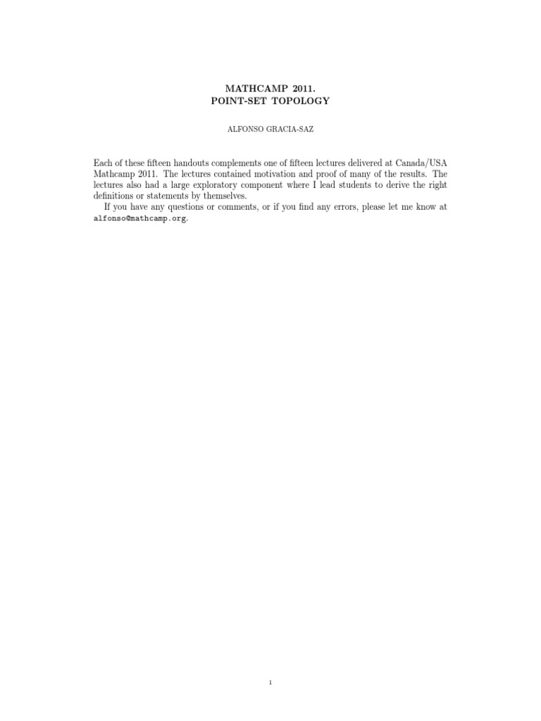 Point Set Topology From MathCamp 2011 | PDF | Compact Space | Continuous Function