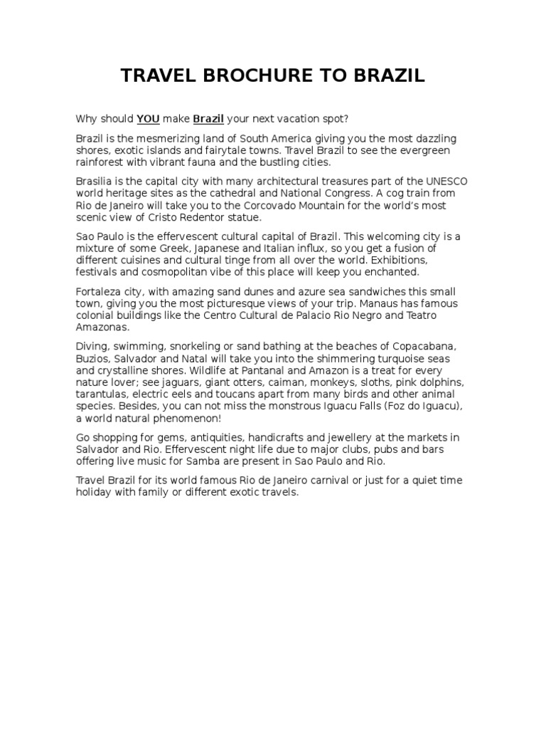 Travel Brochure To Brazil | PDF