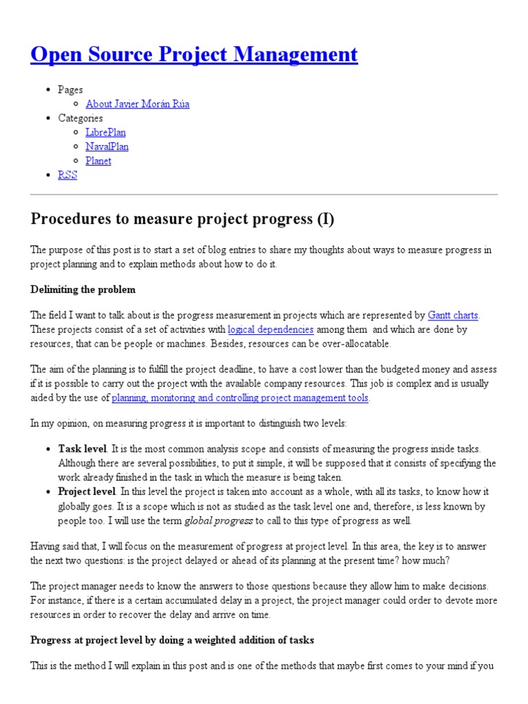 Procedures To Measure Project Progress (I) Open Source Project ...