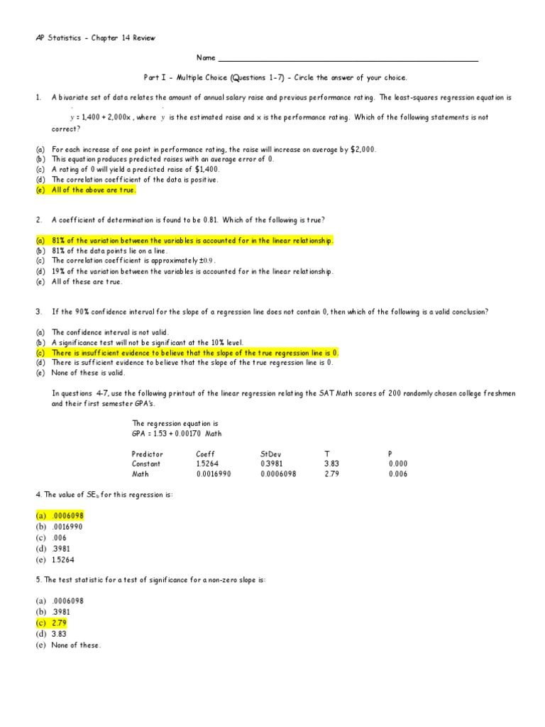 AP Statistics Regression Review | PDF | Regression Analysis | Linear ...