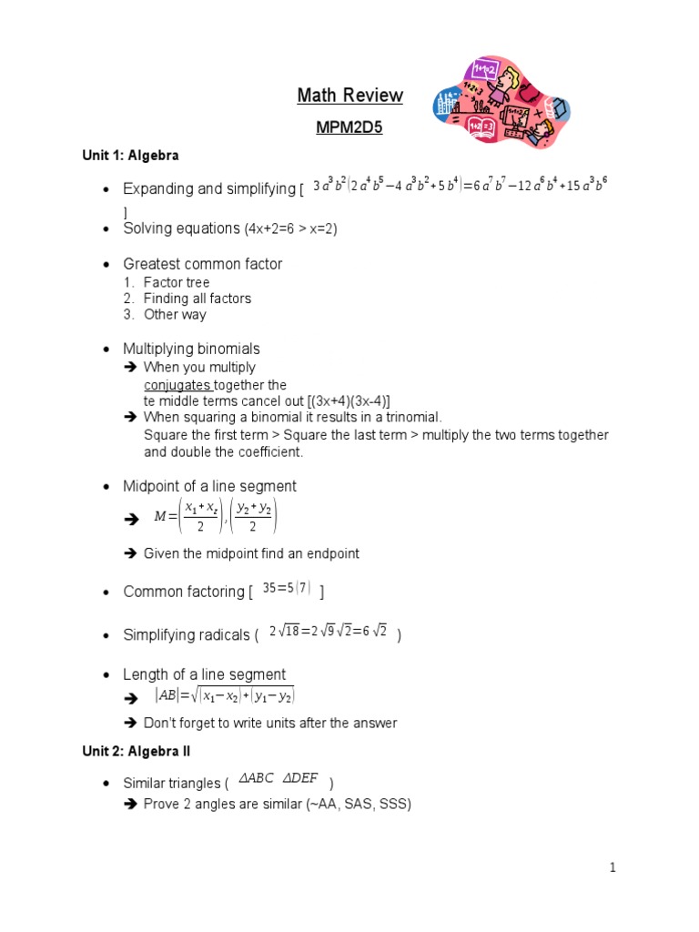 Grade 10 Math Review | PDF | Factorization | Perpendicular