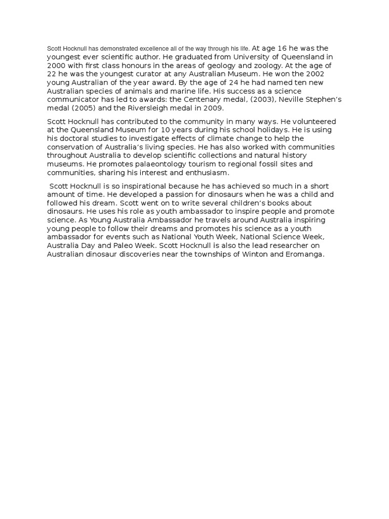 Scott Hocknull: Young Science Pioneer | PDF | Social Science | Art