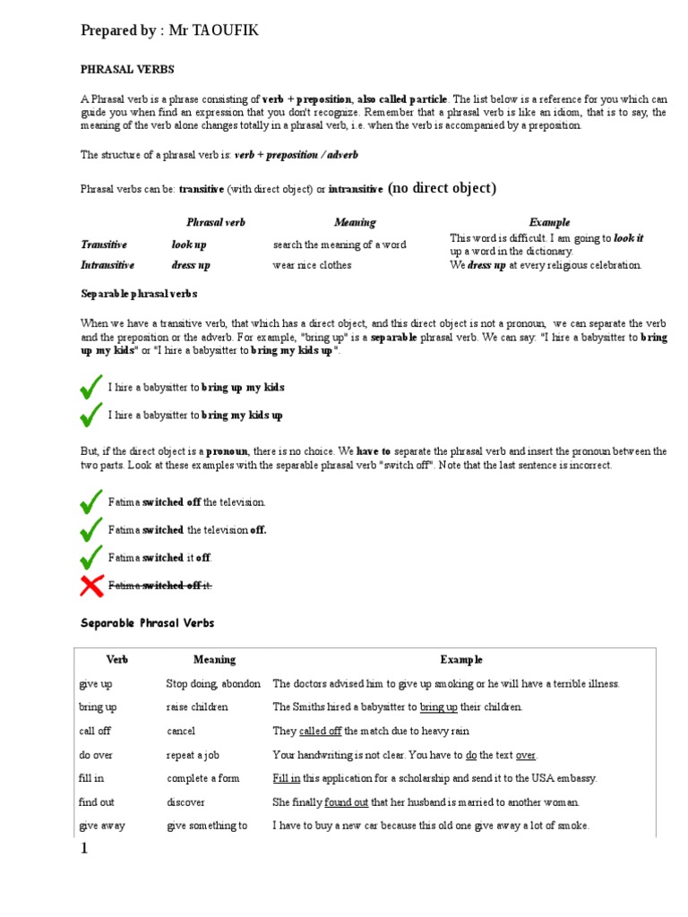PHR Verbs | PDF | Preposition And Postposition | Verb