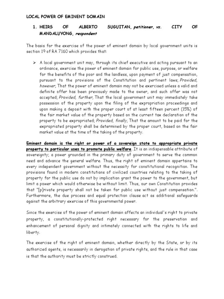 Local Government's Eminent Domain Power | PDF | Eminent Domain | Just ...