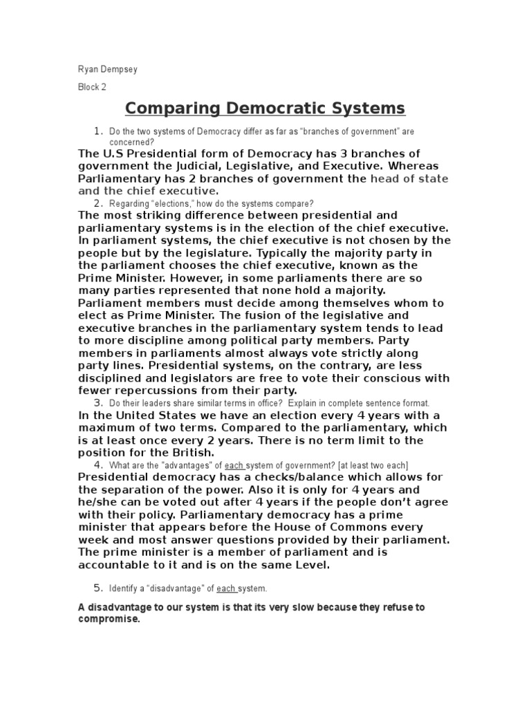 Comparing Democratic Systems | PDF | Parliamentary System | World Politics
