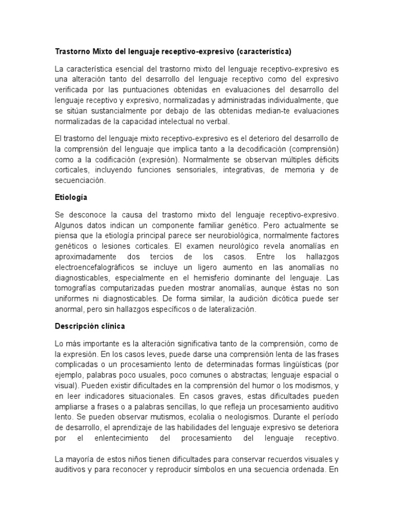 Trastorno Mixto del Lenguaje Receptivo-Expresivo | PDF | Discapacidad ...