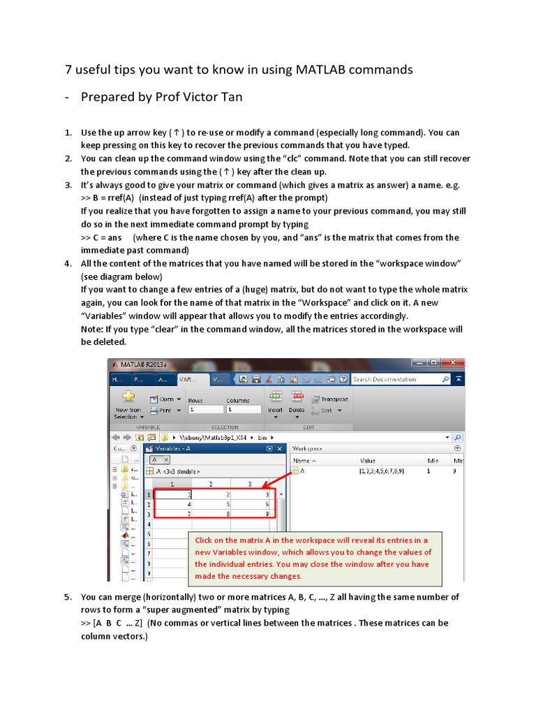 Essential MATLAB 7 Tips | PDF | Matrix (Mathematics) | Matlab