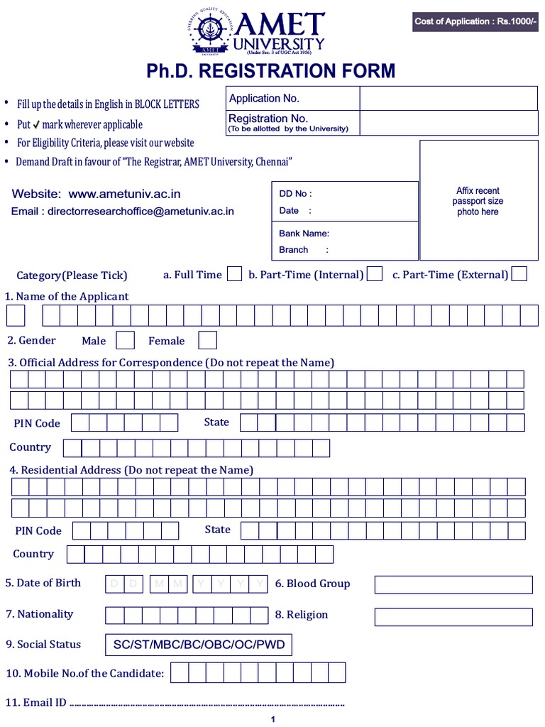 Application Form For PHD | PDF | Doctor Of Philosophy | Academia