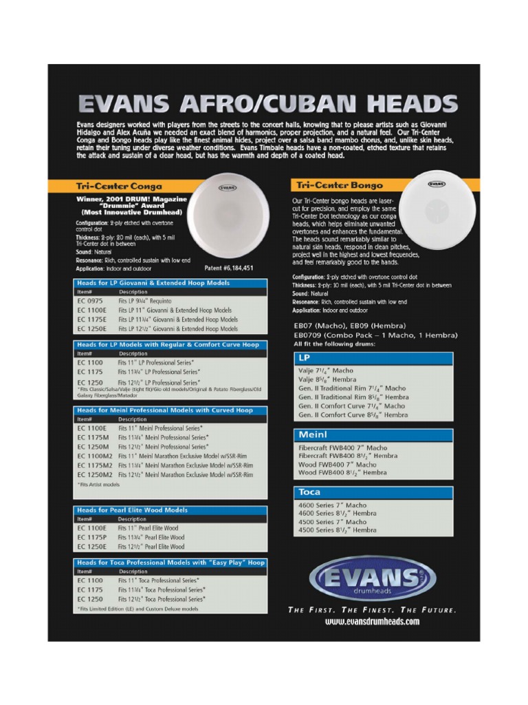 Evans Conga Bongo Head Chart | PDF