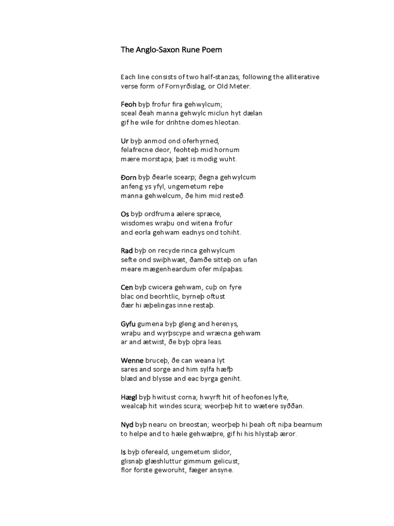 The Anglo Saxon Rune Poem | PDF | Nature