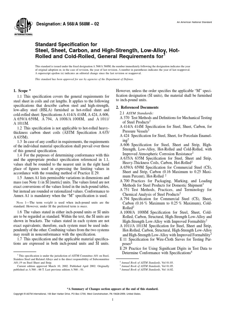 Astm A568-2003 | PDF | Rolling (Metalworking) | Sheet Metal