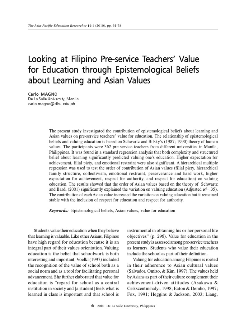 Filipino Teachers' Education Values Analysis | PDF | Likert Scale ...