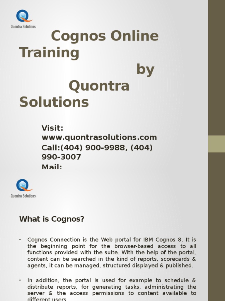 Cognos Online Training Course Guide | PDF | Data Warehouse ...