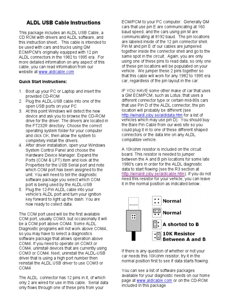 ALDL USB Cable Instructions | PDF | Usb | Device Driver